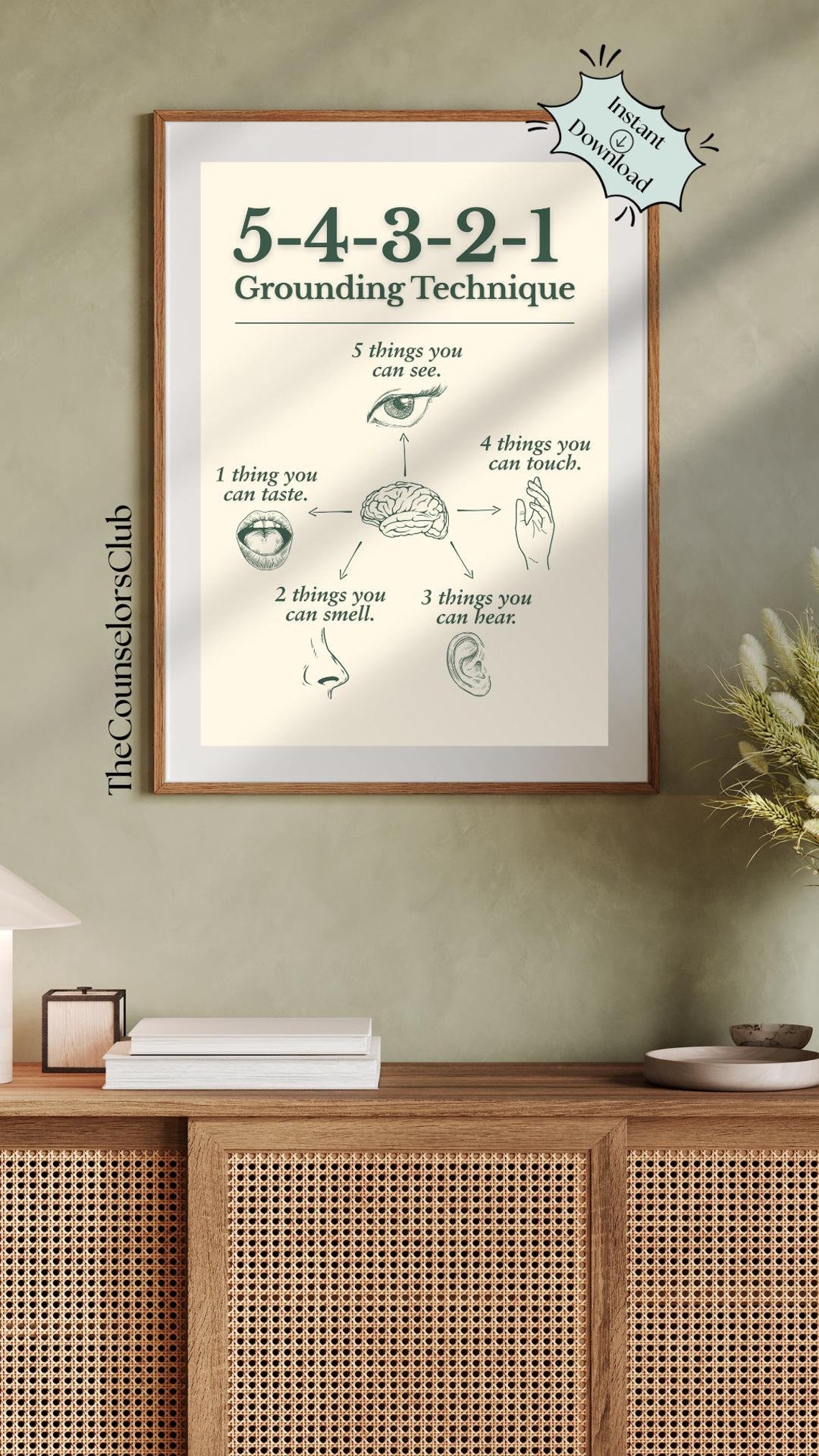 Grounding Technique Print, 5-4-3-2-1 Grounding Print, Mental Health ...