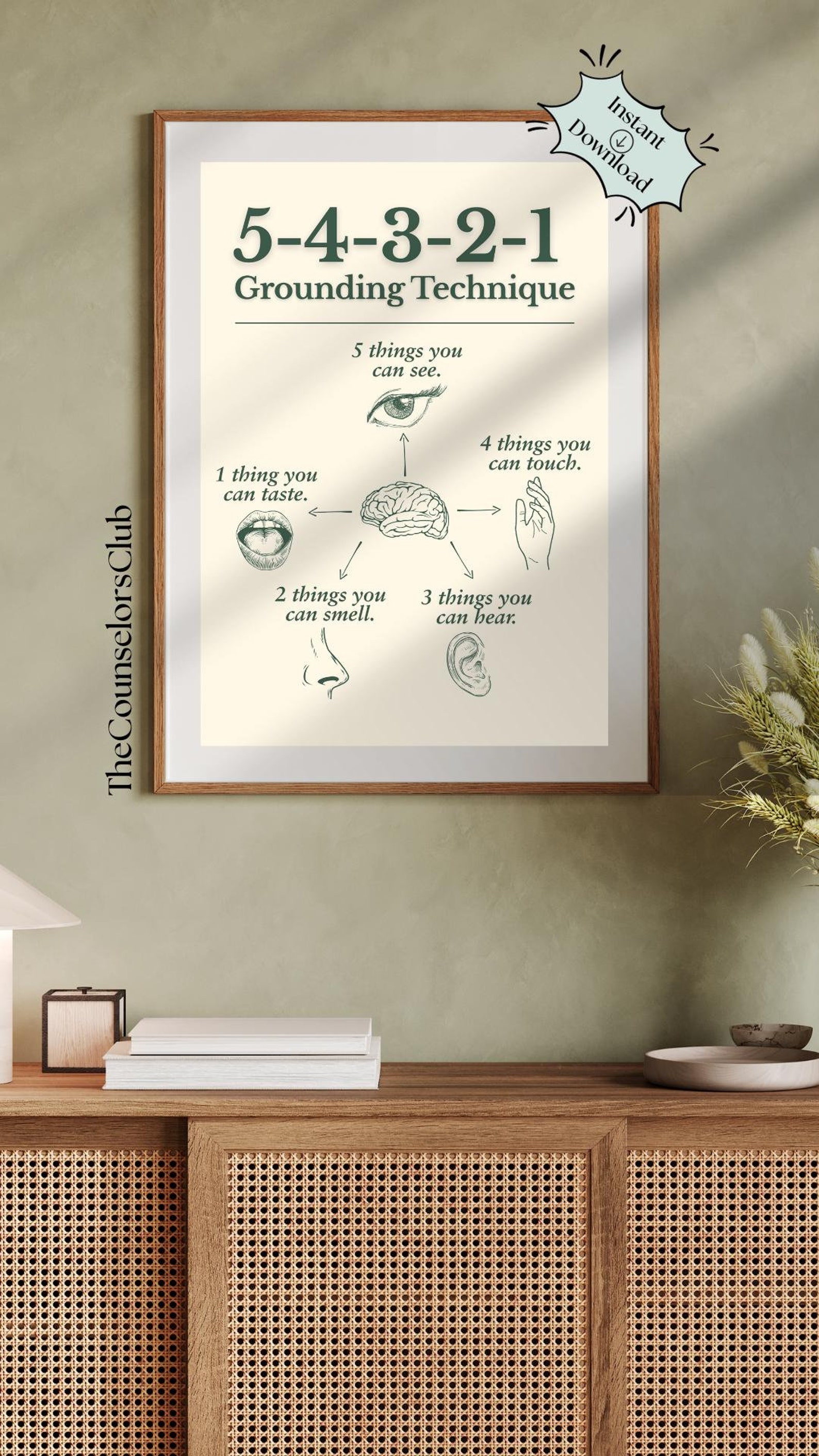 Grounding Technique Print, 5-4-3-2-1 Grounding Print, Mental Health ...