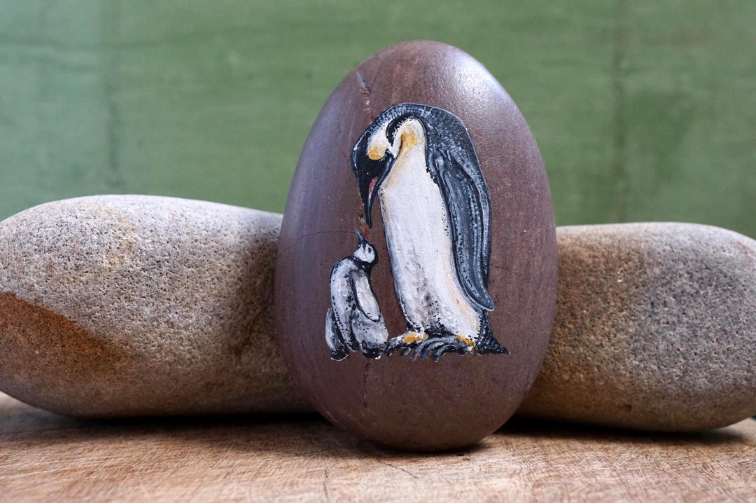 Hand Painted Emperor Penguin Pebble Art: Signed Wildlife Decor - Etsy
