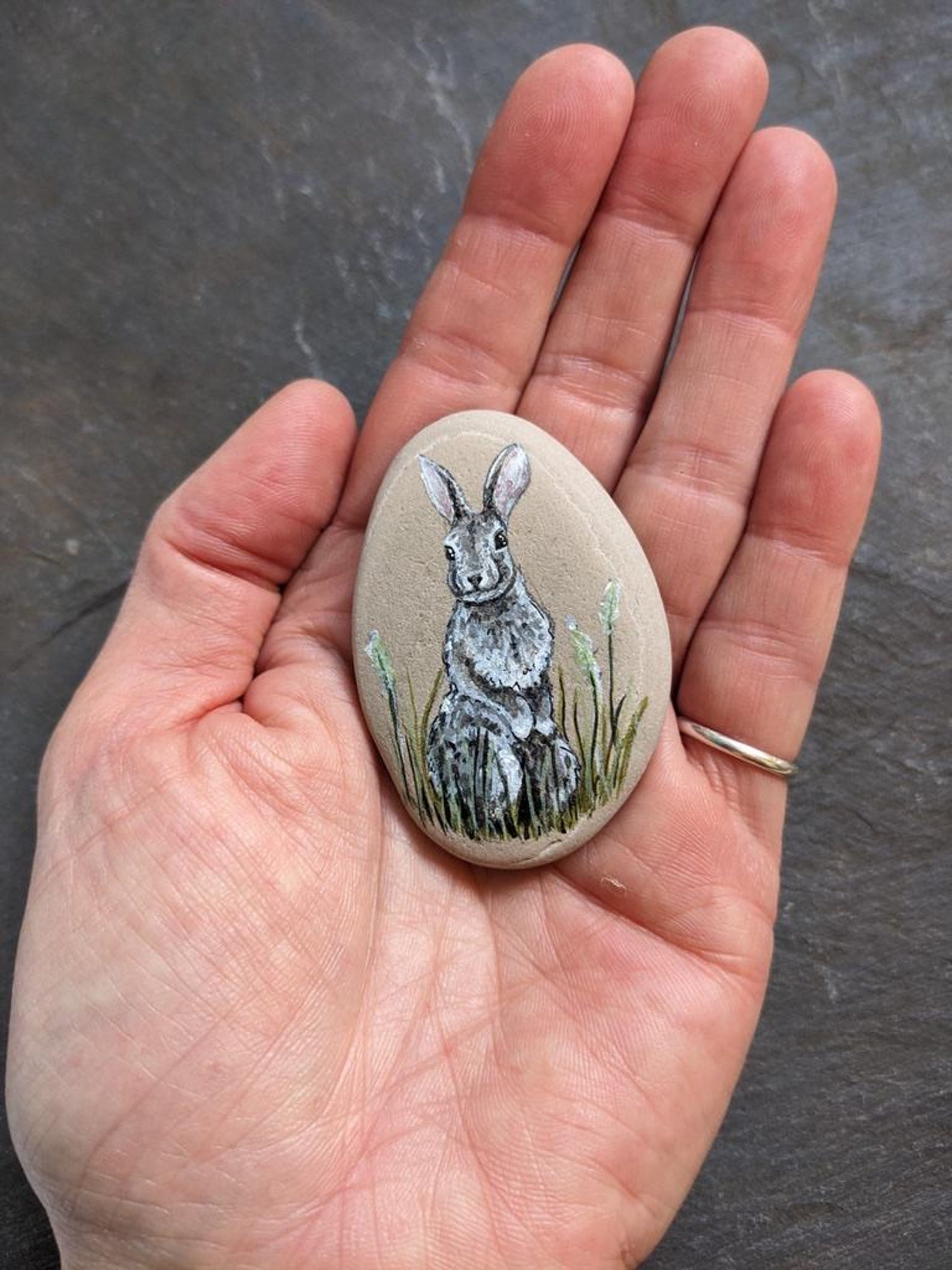 Hand Painted Rabbit Bunny on Pebble | Original Rock Painting | Unique ...
