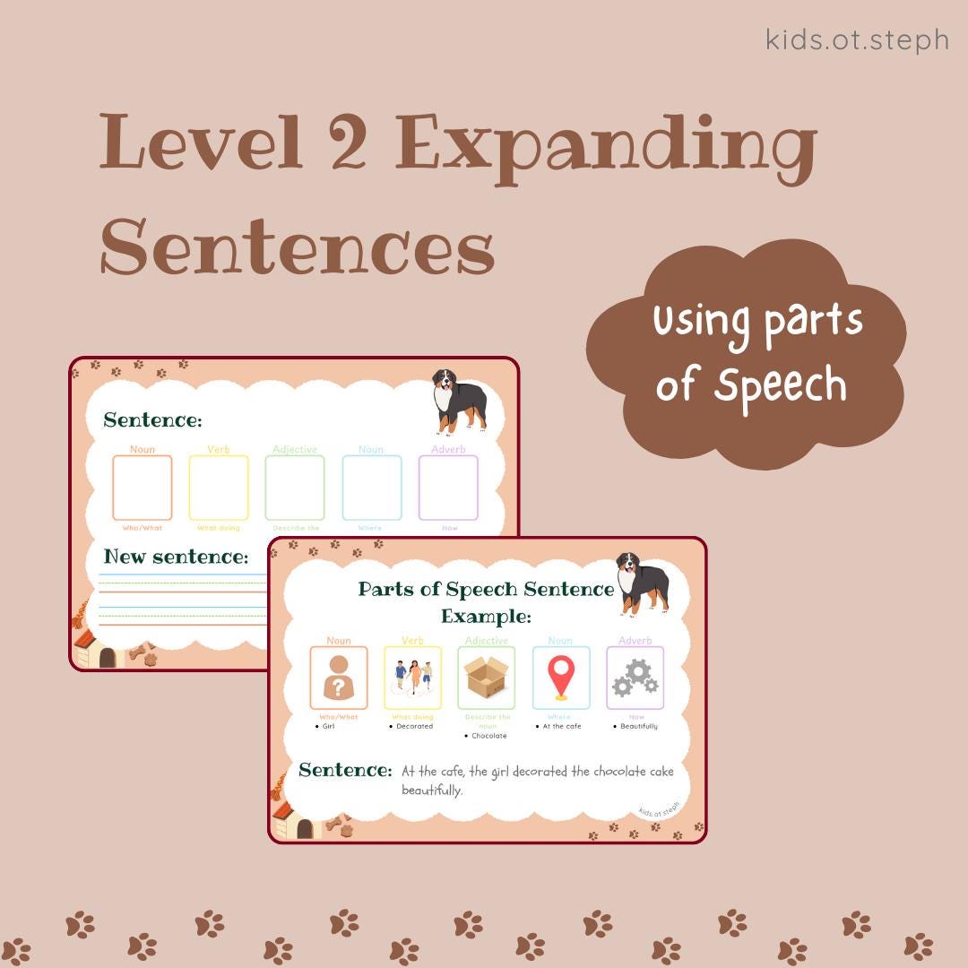 Kids Expanding Sentences Handwriting Activity, Level 2 | Parts of ...