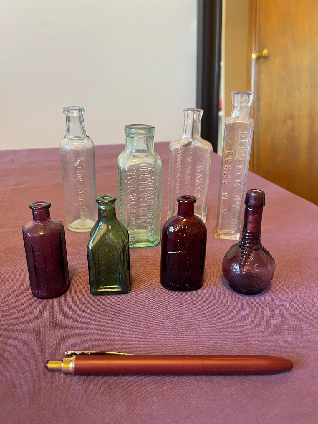 Vintage Colored Mini Glass Bottles - Wheaton Bottles, Small Old Glass ...