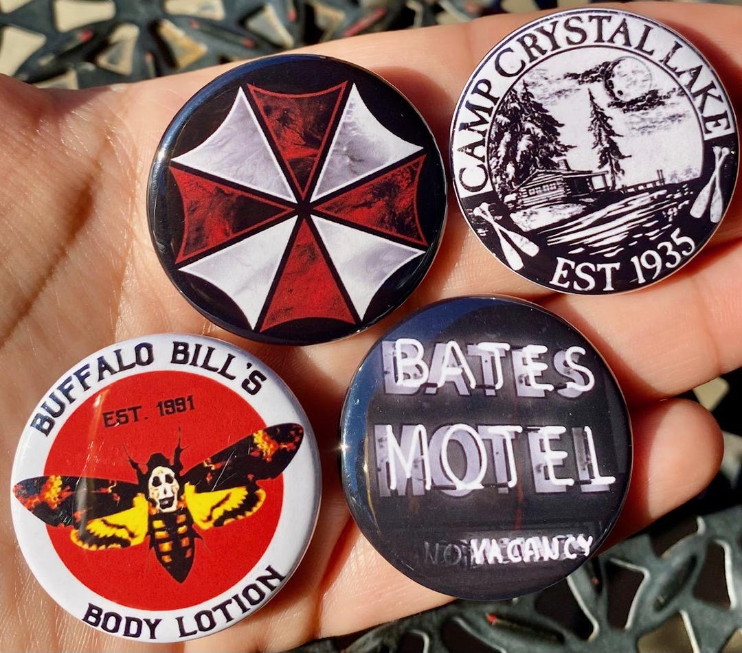 Set of 4 Classic Scary Movie-inspired 1.5" Pinback Buttons - Perfect ...