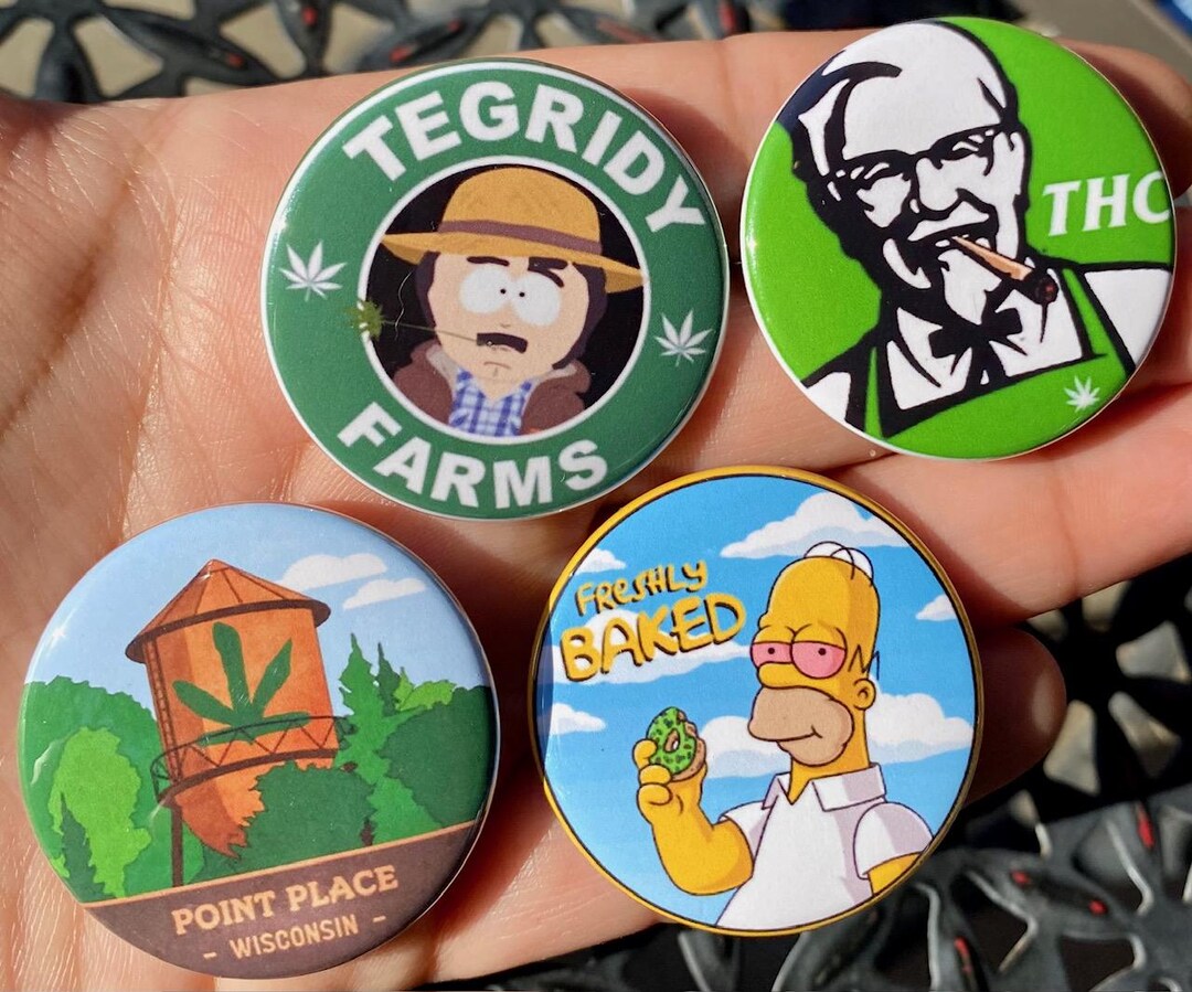 Set of 4 Pothead 1.5" Pinback Buttons | Stoner Art | Cannabis Lover ...