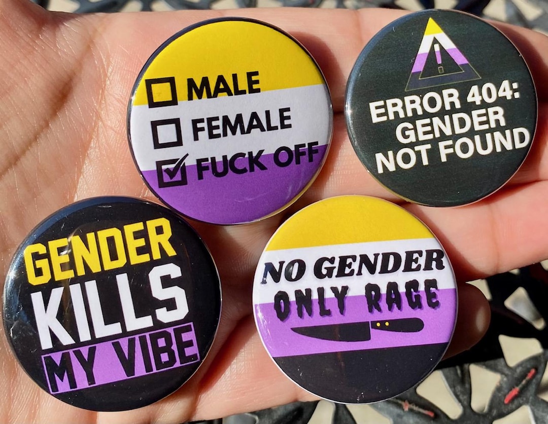 Set of 4 Bold Non Binary 1.5" Pinback Buttons Nonbinary Pride Pins ...
