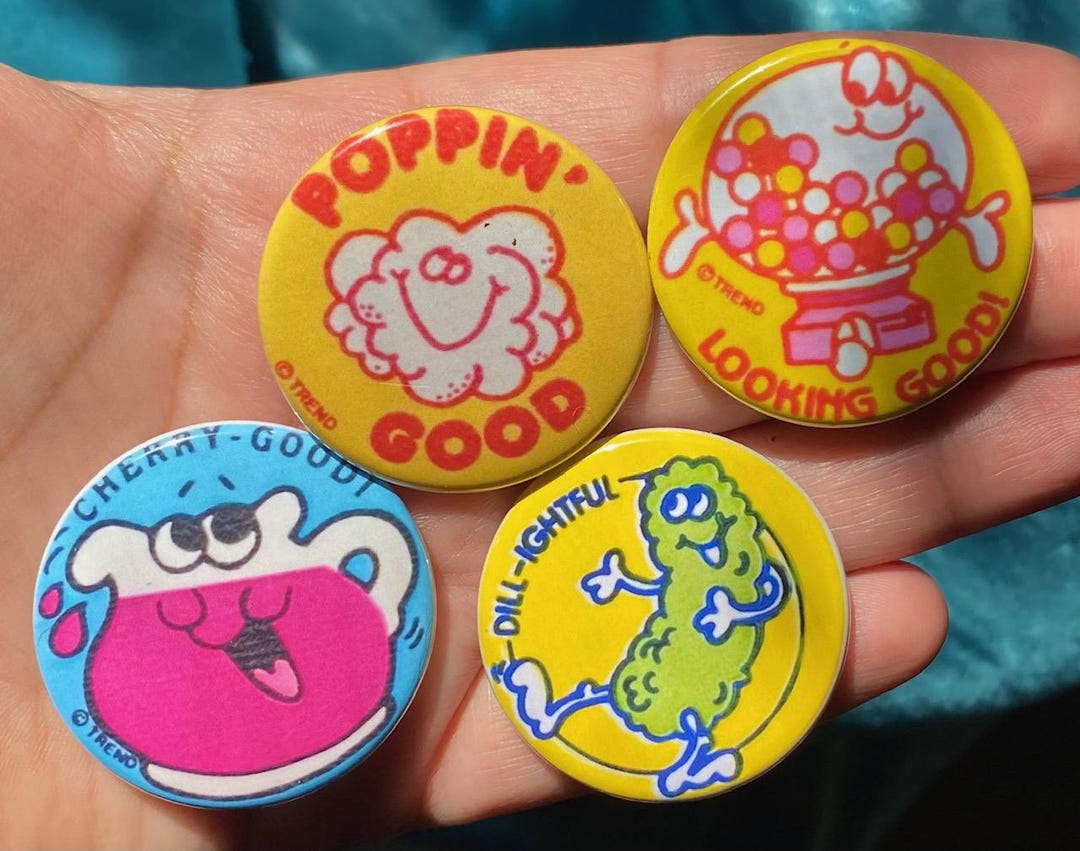 Set of 4 Vintage Scratch and Sniff Sticker 1.5" Pinback Buttons | Retro ...