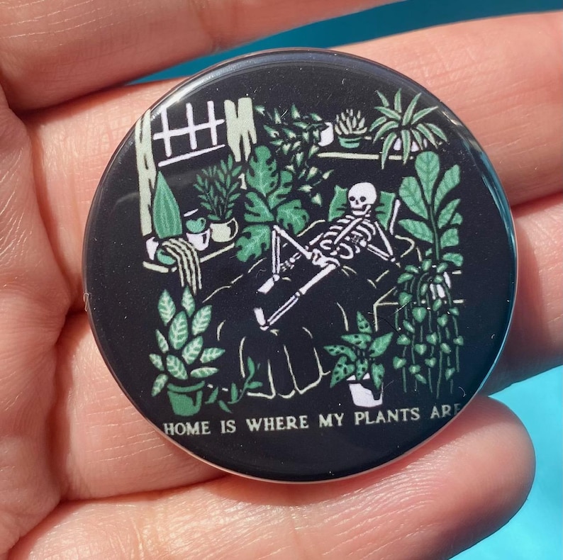 Skeleton Plant Lover Enthusiast Metal Pinback Buttons - Cute 1.5 ...