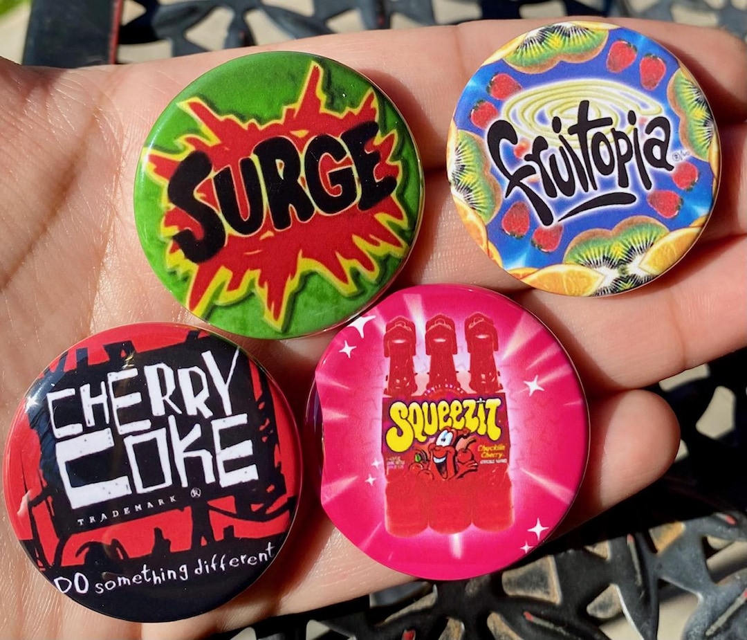 Set of 4 90s Drinks 1.5" Pinback Buttons | Millennial Nostalgia | Surge ...