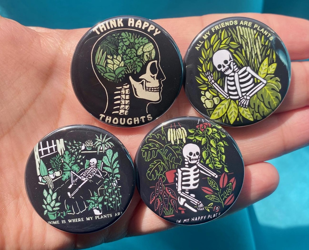 Skeleton Plant Lover Enthusiast Metal Pinback Buttons - Cute 1.5 ...