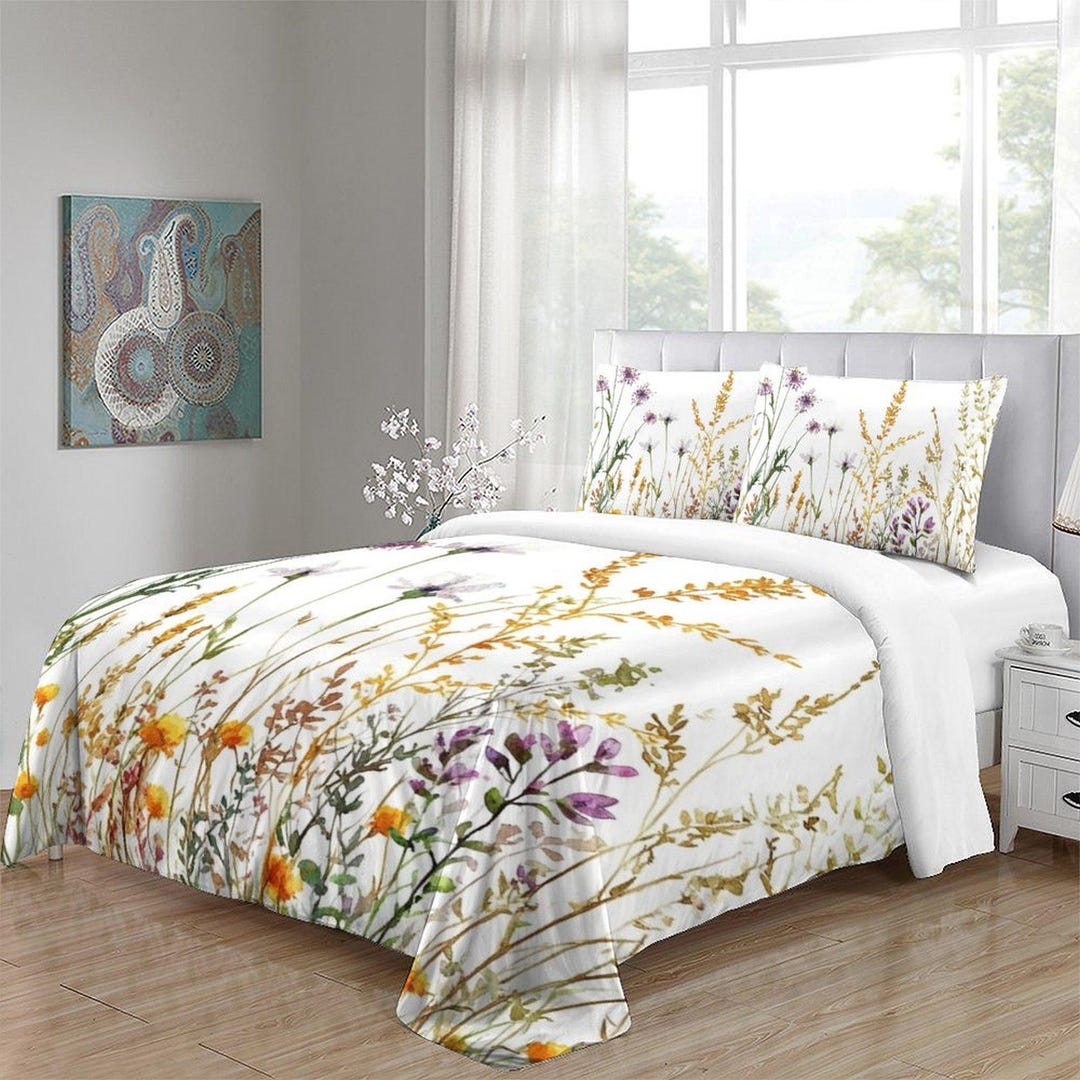 Wildflower Print Duvet Cover Set, Custom Made Duvet Cover 3PCS, Duvet ...