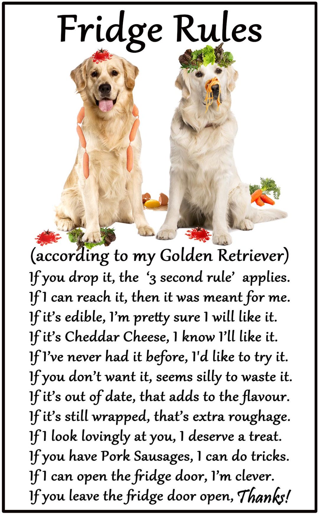 Golden Retriever Fridge Rules Magnet: Dog Lover Gift (6x4 Inch) - Etsy UK