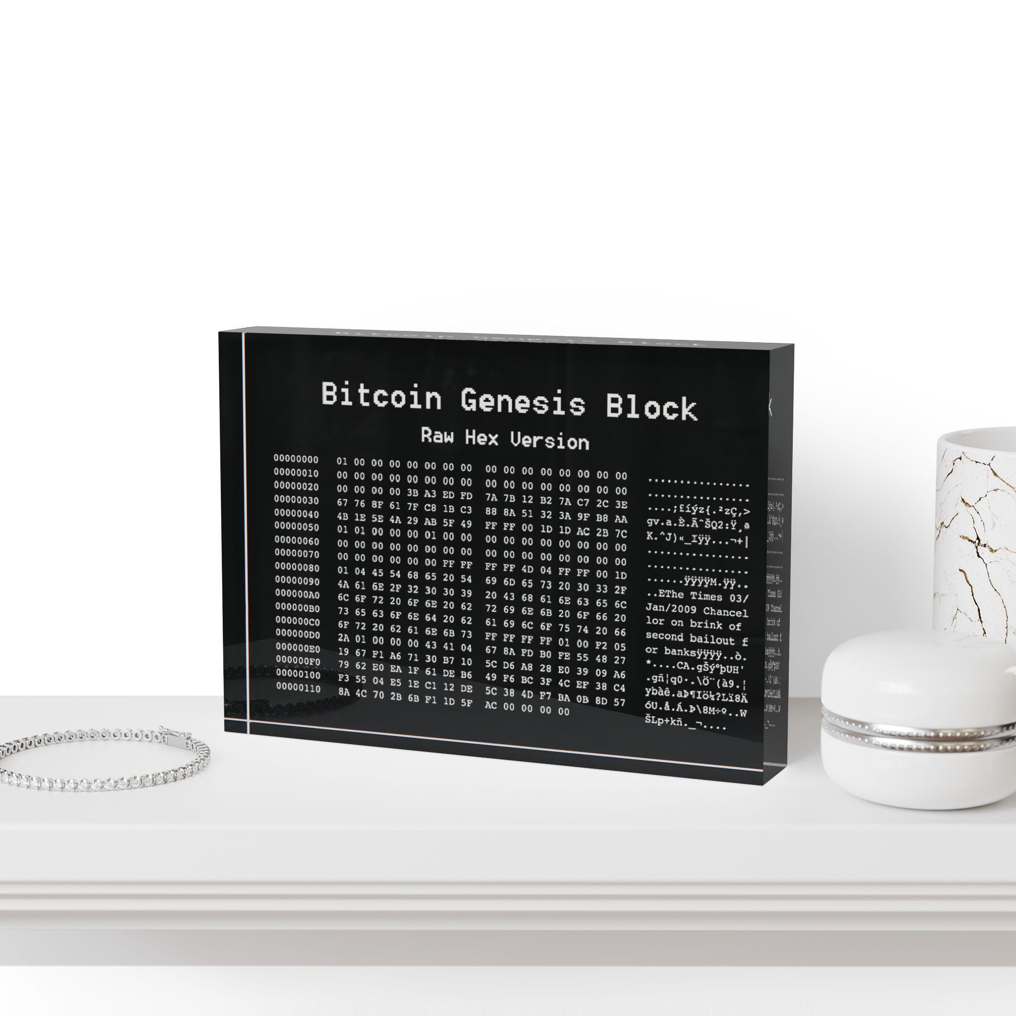 Bitcoin Genesis Block Acrylic Photo Block - Crypto Wordplay Art ...