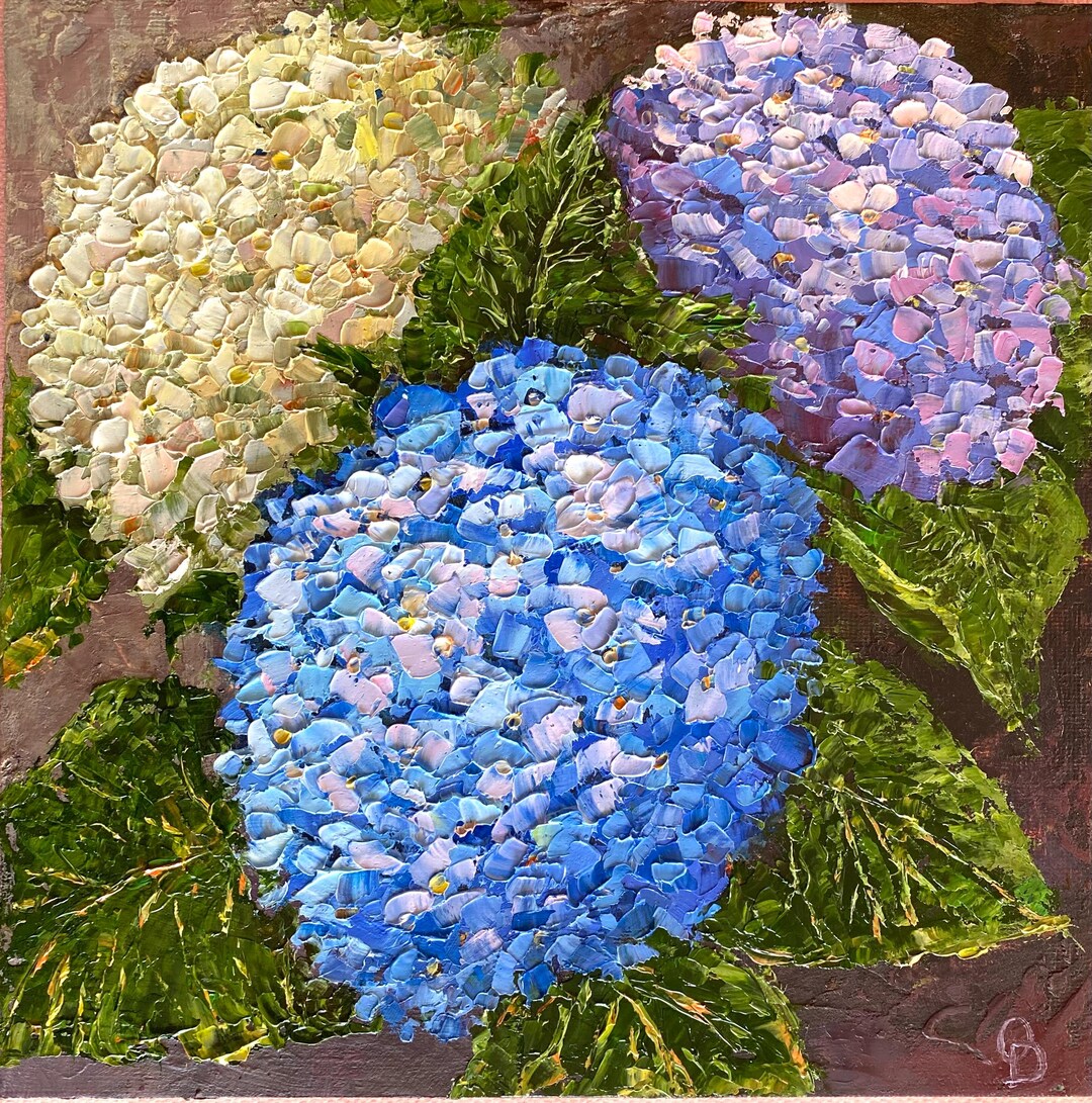 Hydrangea Original Oil Impasto 100% Hand-made Painting 8"x8" Floral ...