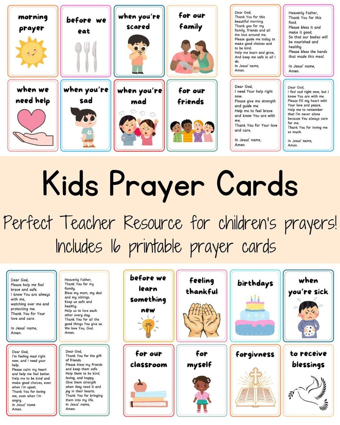 Children's Prayer Cards - Editable - Etsy