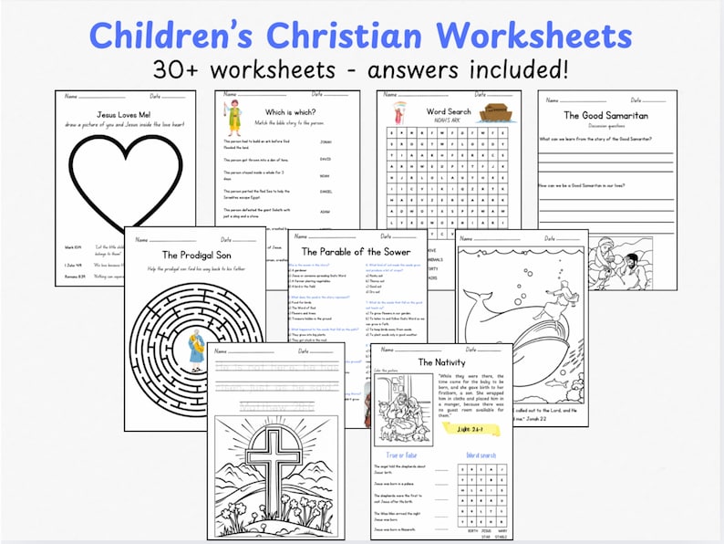 30+ Children's Christian Worksheets With Answers - Etsy