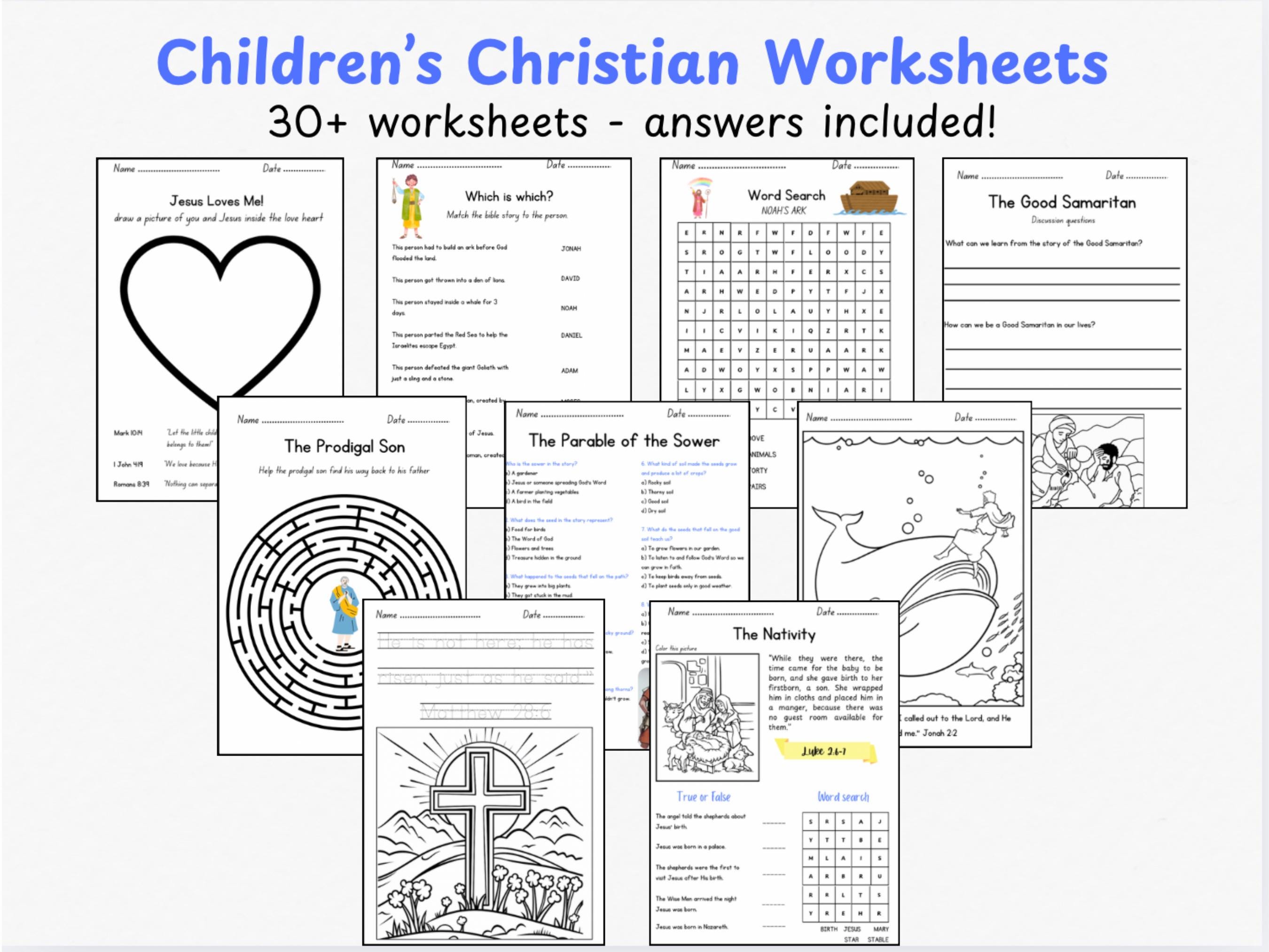 30+ Children's Christian Worksheets With Answers - Etsy