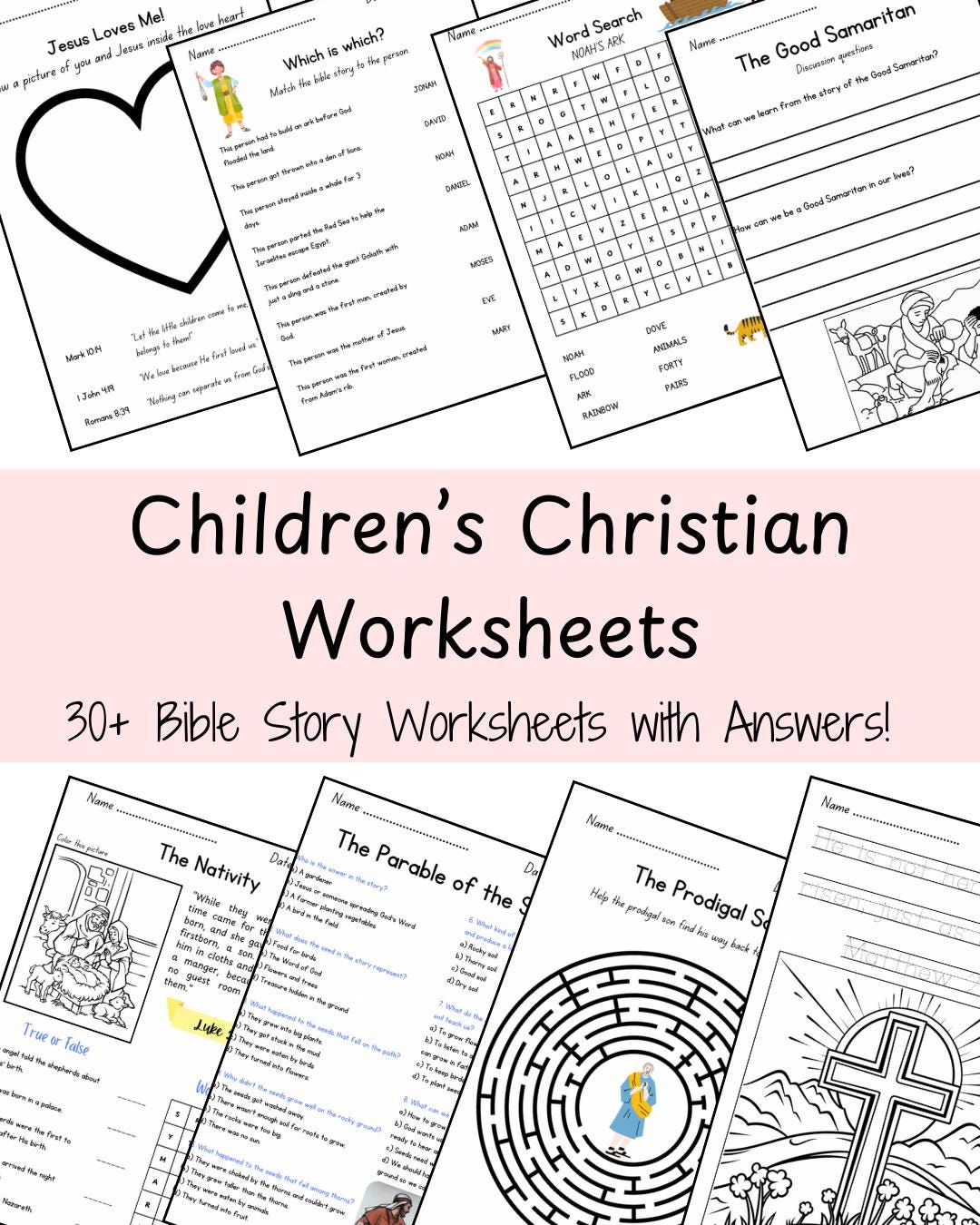 30+ Children's Christian Worksheets With Answers - Etsy