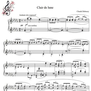 Clair De Lune Claude Debussy Piano Sheet Music for Intermediate Level 6 ...