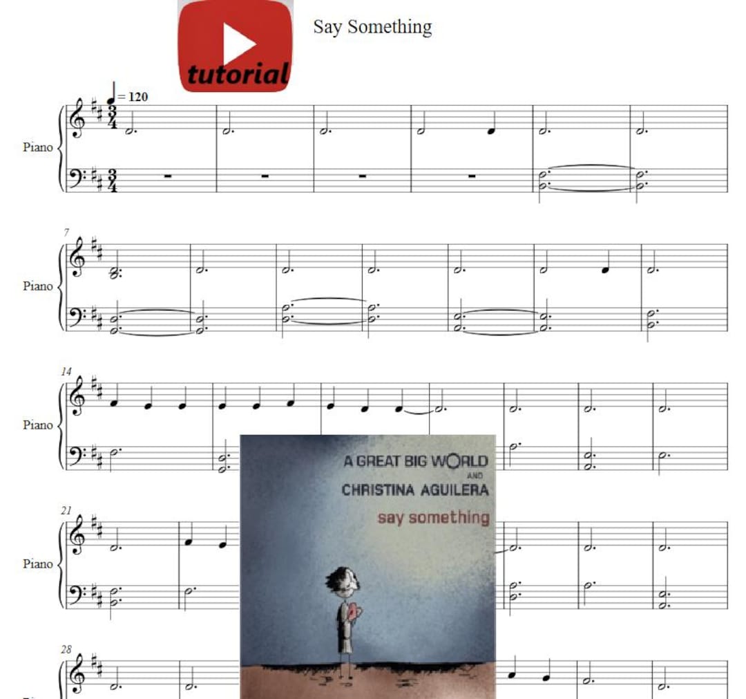 Say Something Piano Sheets 2 Pages Digital Download Youtube Tutorial ...
