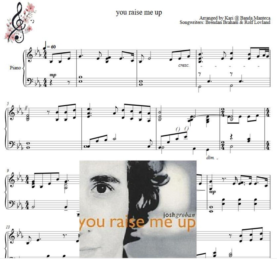 You Raise Me up Piano Sheets 3 Pages Digital Download, Printable Music ...
