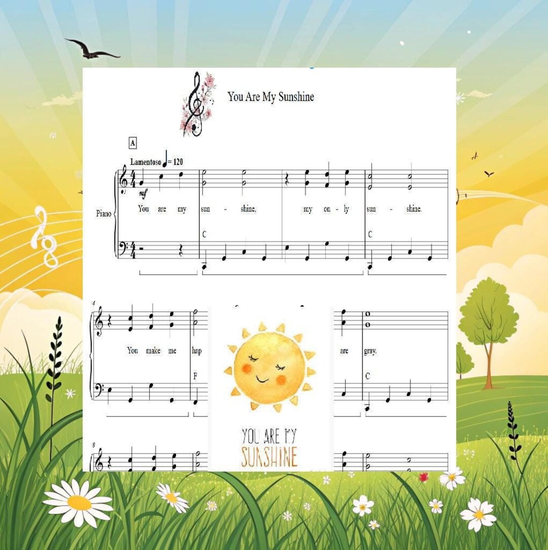 You Are My Sunshine Kids Piano Sheet Music 4 Pages, Digital Download ...