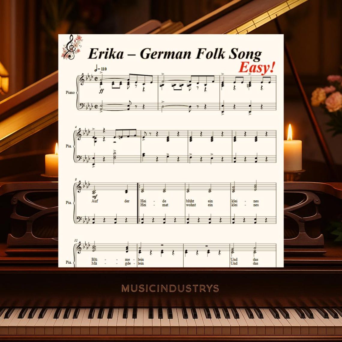 Erika German Folk Song Piano Sheet Music Beginner Level (digital ...