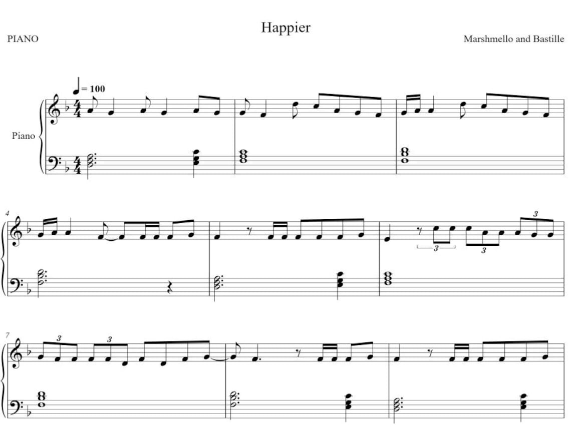 Happier Beginner Piano Sheet Music (digital Download) - Etsy