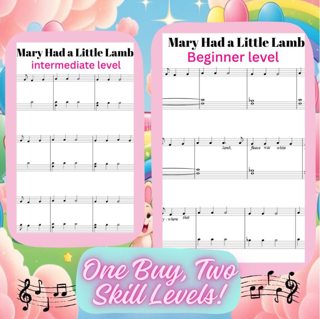 Mary Had a Little Lamb Piano Sheet Music: Beginner & Intermediate (2 ...