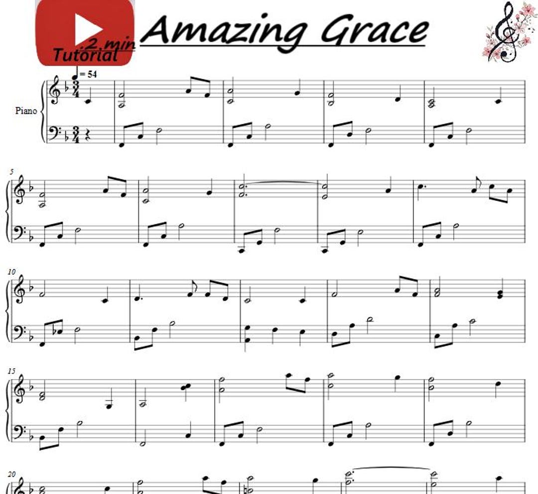 Amazing Grace Easy Piano Sheet Youtube Tutorial for Beginners)piano ...