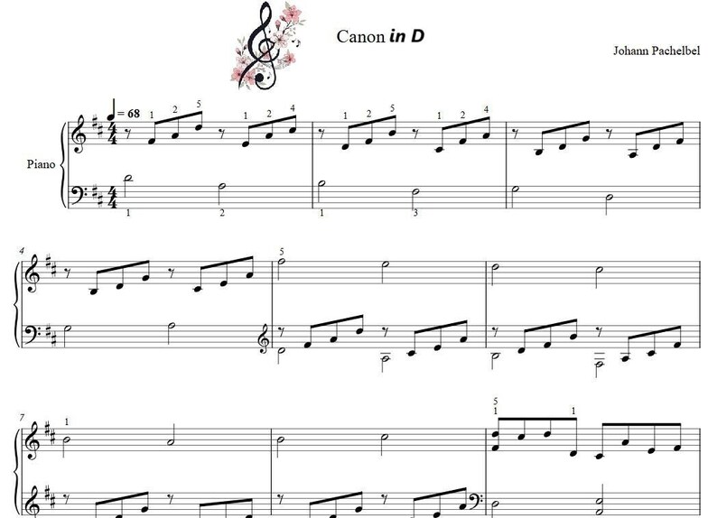 Canon in D Piano Sheet Music - Digital Download, 2 Pages, Printable ...