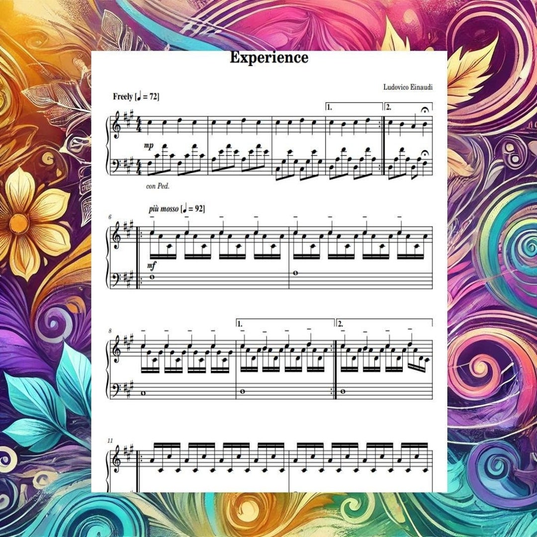 Ludovico Einaudi Experience Piano Sheet Music Digital Download, 6 Pages ...