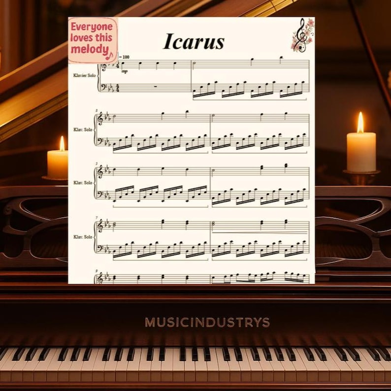 Icarus Piano Sheet Music: Intermediate Level Printable (6 Pages, PDF ...