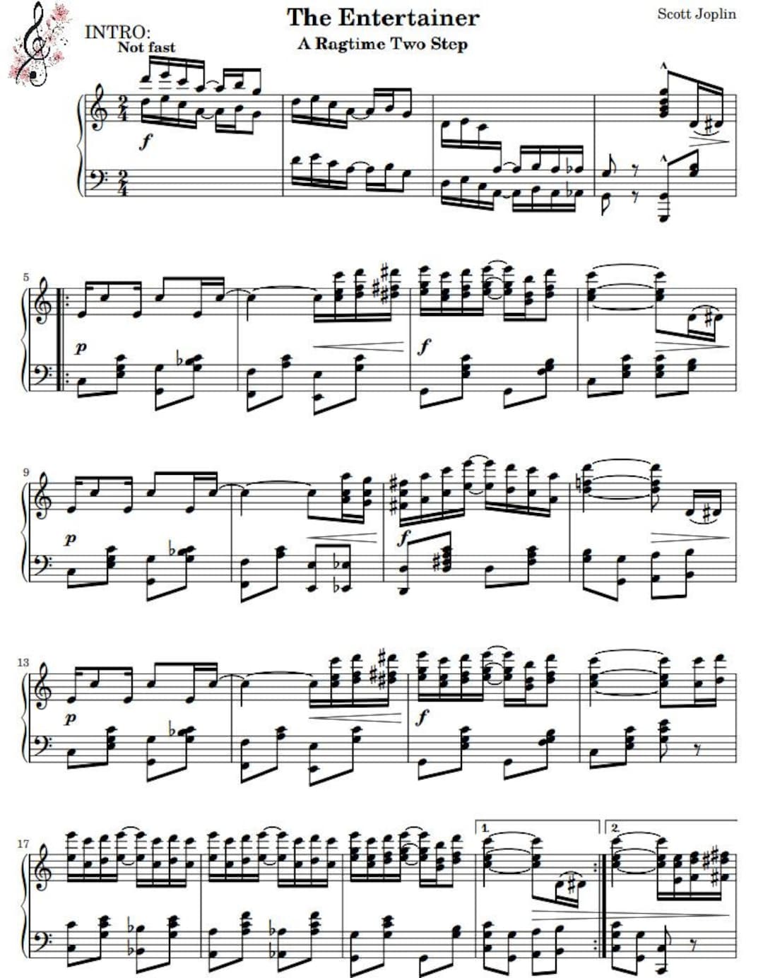 The Entertainer - Scott Joplin Piano Sheet Music for Intermediate Level (4 Pages, PDF) Piano ...