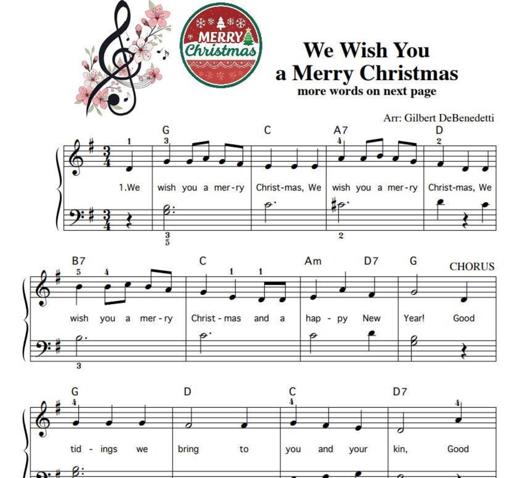 We Wish You a Merry Christmas - Digital Printable Piano Sheet (2 Pages ...