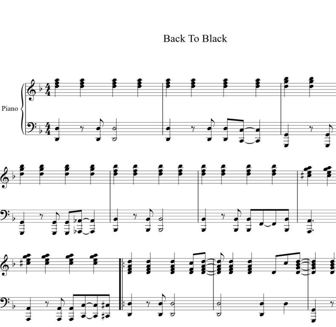 Inspired by Back to Black Piano Sheets 3 Pages Digital Download ...