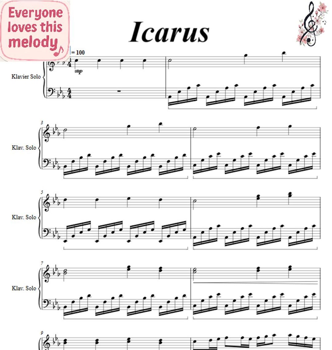 Icarus Piano Sheet Music 6 Pages, Easy Piano Arrangement, Printable ...