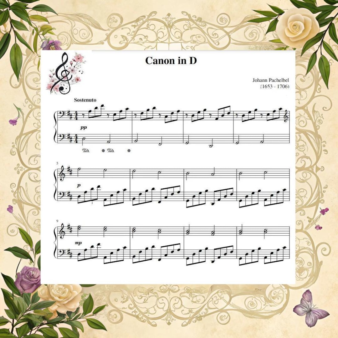 Canon in D Piano Sheet Music 4 Pages, Printable Music, Classic Music ...