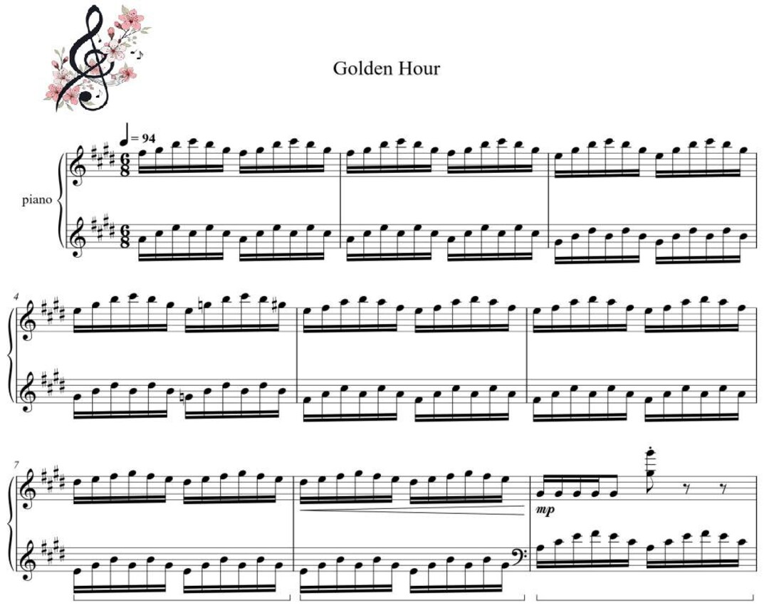 Golden Hour - Piano Sheet Music (5 Pages, Printable Music, Classic ...