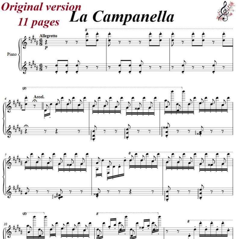 La Campanella Piano Sheet Music, 11 Pages Piano Arrangement, Printable ...