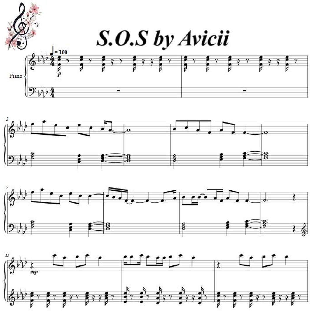 Inspired by Sos: Piano Sheet Music, 3 Pages, Easy Piano Arrangement ...