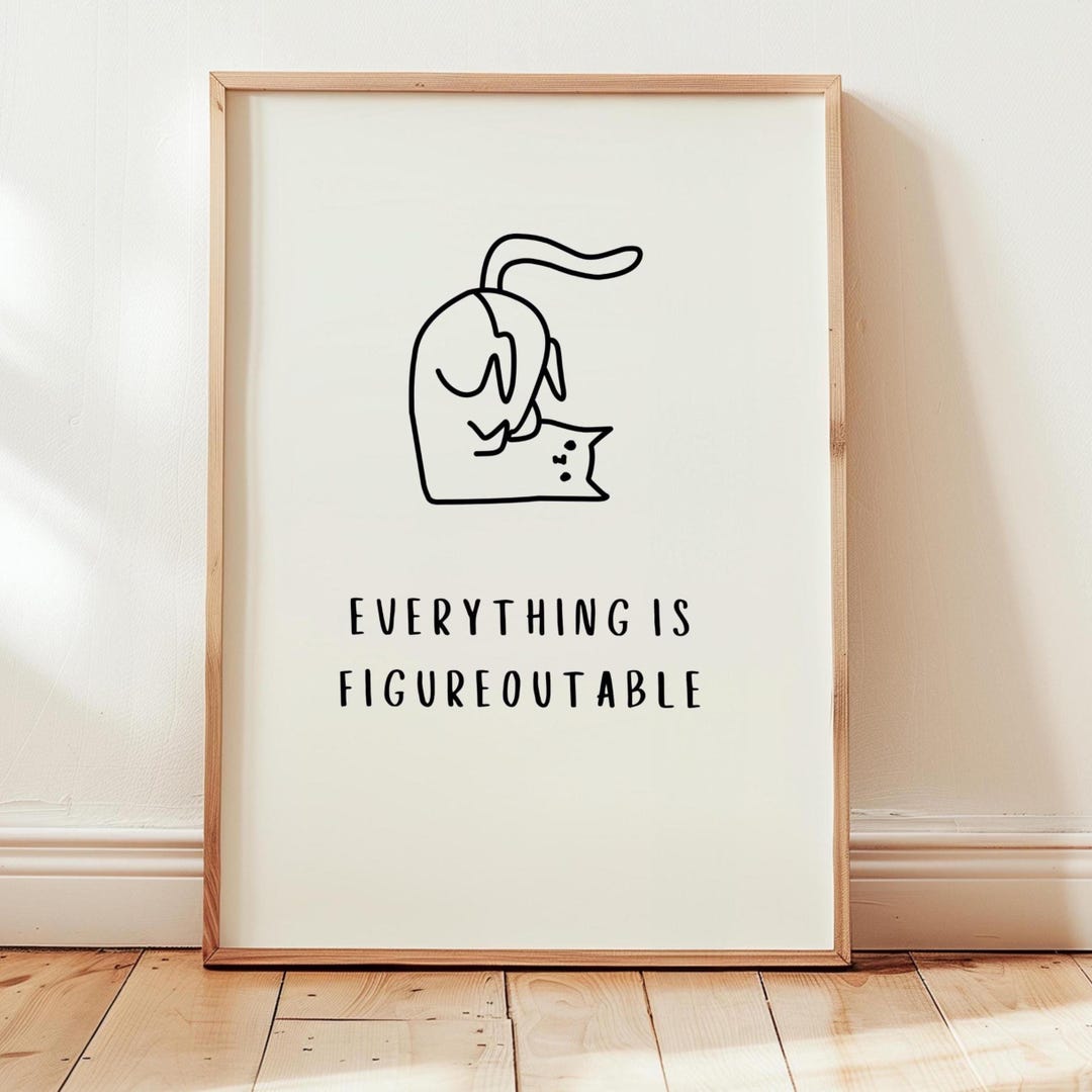 Everything is Figureoutable Motivational Print, Cute Cat Wall Art ...