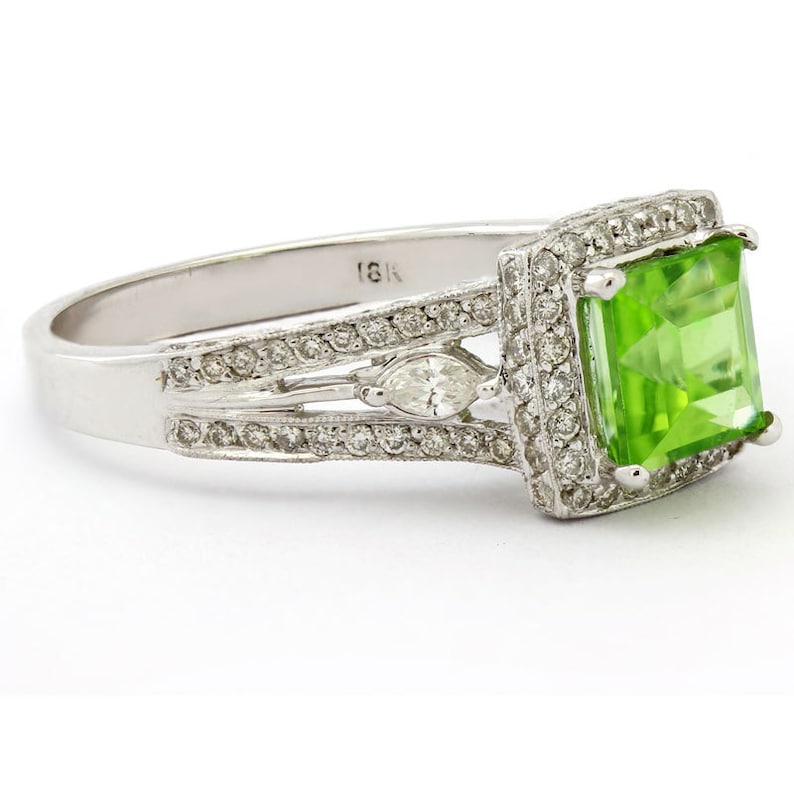 Princess Cut Peridot & Diamonds Antique Style Engagement Ring PAR100 - Etsy