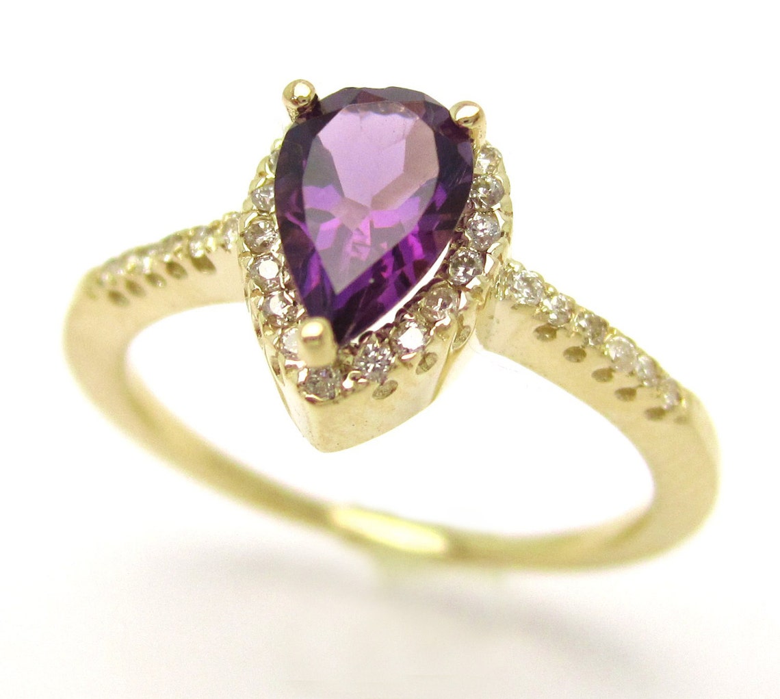 2.33ct PEAR Shape AMETHYST & DIAMONDS Engagement Ring in 14k Yellow ...