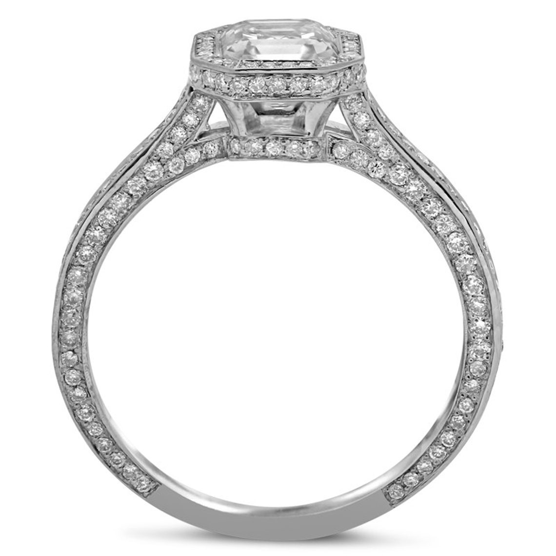Asscher Cut Bezel Set Three Sided Antique Style Diamond Engagement Ring ...