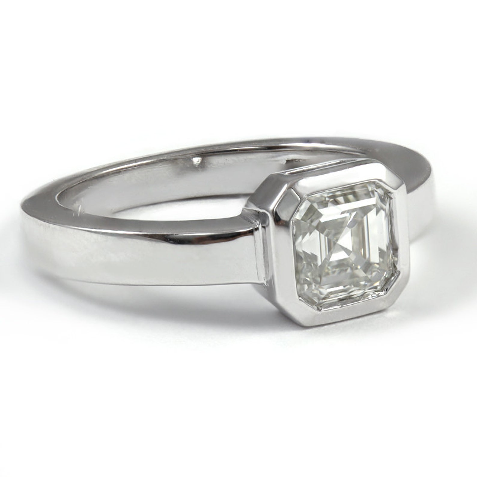 Asscher Cut Bezel Set Solitaire Diamond Engagement Ring A15 - Etsy