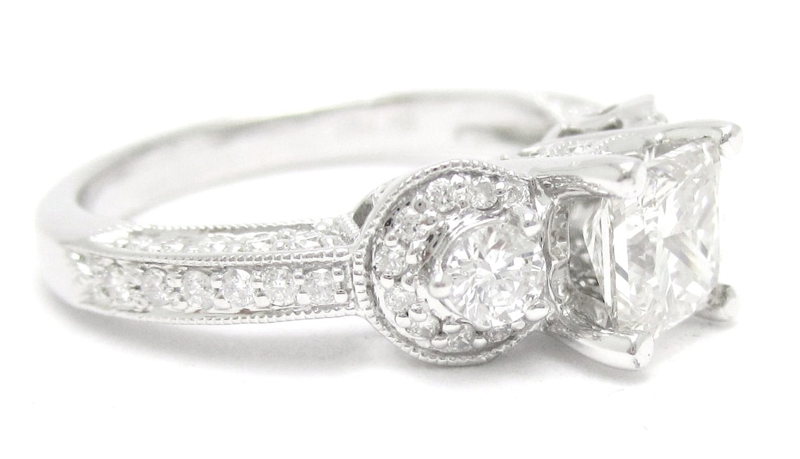 1.26ctw Princess Cut Antique Style Diamond Engaegment Ring P24 - Etsy