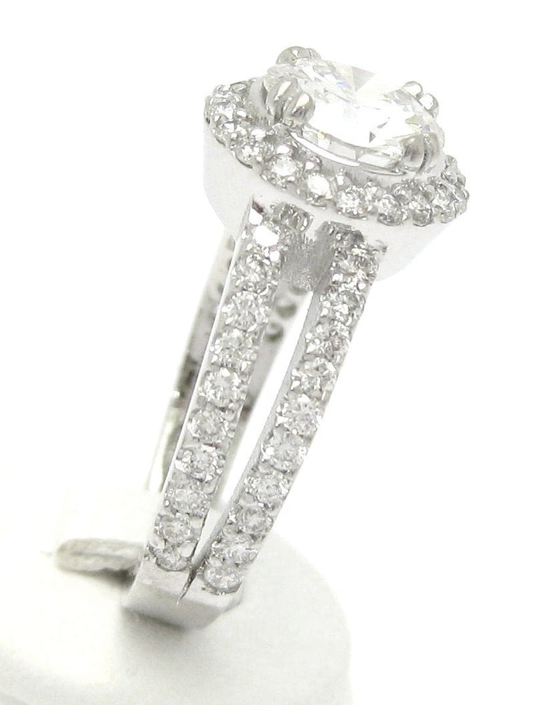 2CTW Round Cut Split Shank Prong Set Diamond Engagement Ring 14k White ...