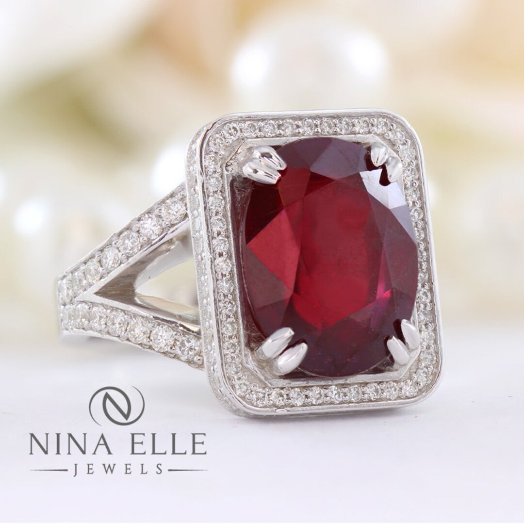 Incredible LARGE Red Ruby Ring in 14k Solid White Gold - Etsy