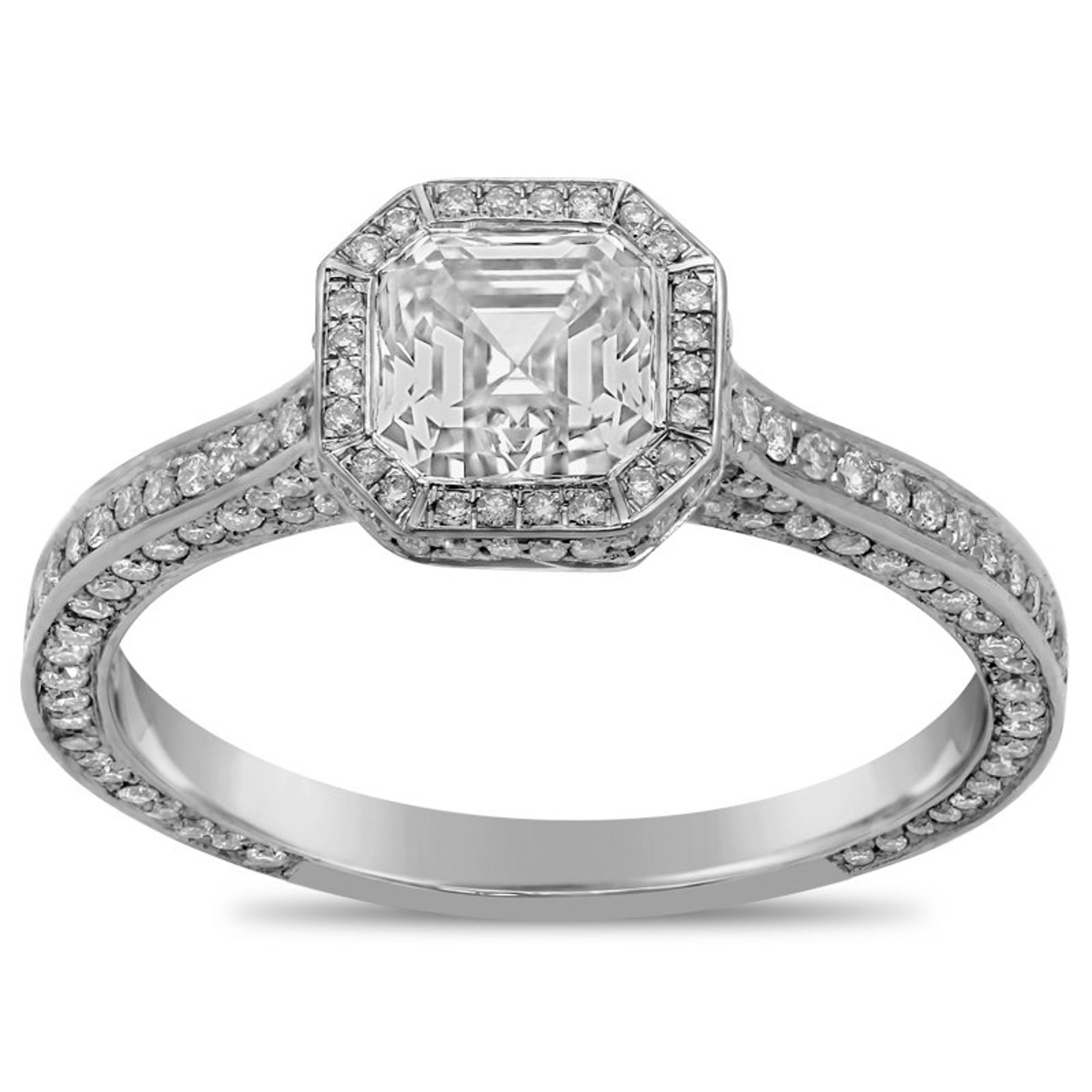 Asscher Cut Bezel Set Three Sided Antique Style Diamond Engagement Ring ...