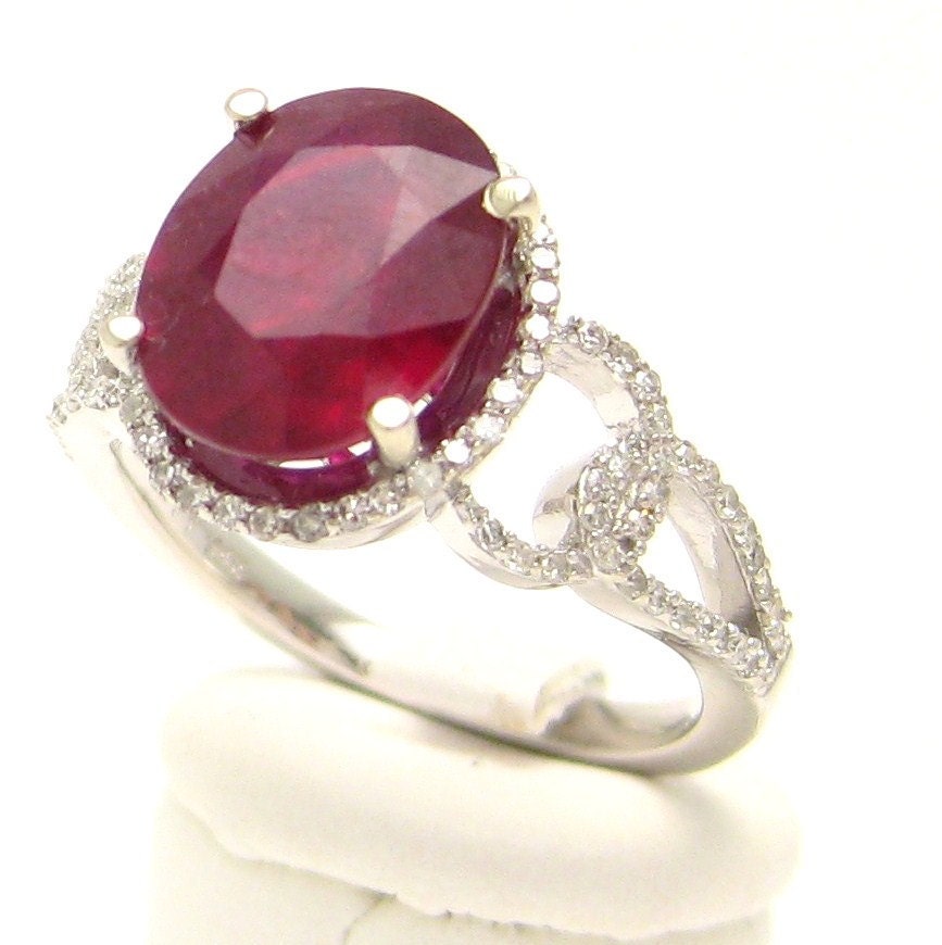 Oval Cut Rich RED RUBY & Diamonds Engagement Ring Rub900 - Etsy